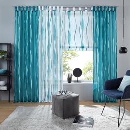 my home Gardine &raquo;Dimona&laquo; Schlaufen 2 Stk. tlg. 2er-Set, Voile, Polyester, Wellen petrol Obermaterial: 100% Polyester 145 cm