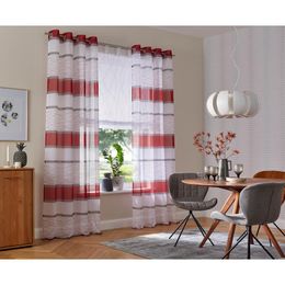 my home Gardine &raquo;Jay&laquo; &Ouml;sen 2 Stk. tlg. Vorhang, 2-er Set, Fertiggardine, transparent, Querstreifen rot Voile, Polyester