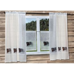 HOSSNER - ART OF HOME DECO Gardine »Weihnachtsmann« Stangendurchzug 1 Stk. tlg. Landhaus-Look beige Obermaterial: 100% Polyester 150 cm