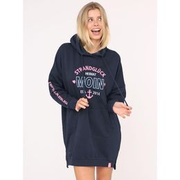 Zwillingsherz Sweatkleid &raquo;"Strandgl&uuml;ck"&laquo; K&auml;ngurutasche mit Stickerei vorne und am Arm Marine SM (S/M) - N-Gr N-Gr SM (S/M) Bunte Stickerei