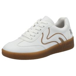 RIEKER SPORT Plateausneaker, Freizeitschuh, Halbschuh, Schnürschuh in veganer Verarbeitung weiß-camelfarben 38 38 Basket-Sneaker mit gepolstertem...