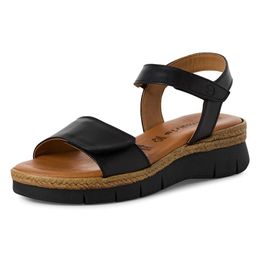 Tamaris Keilsandalette, Riemchensandale, Sommerschuh mit verstellbaren Klettverschl&uuml;ssen schwarz 36 36 Modische Keilsandalette mit Logopr&auml;gung