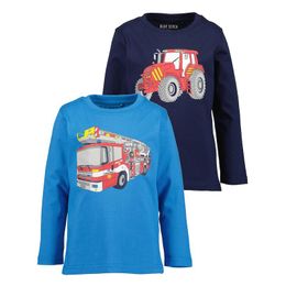 Blue Seven Langarmshirt »Jungen Langarmshirts« 2 Stk. tlg. M01 - ULTRAMARIN + CYAN 110 110 Longsleeves für Jungen mit Baumaschinen Drucken
