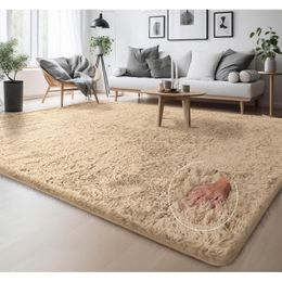 my home Hochflor-Teppich &raquo;Serville&laquo; rechteckig 37 mm H&ouml;he Kuschelteppich, Uni Farben, sehr weicher Flor, Wohnzimmer beige Polyester