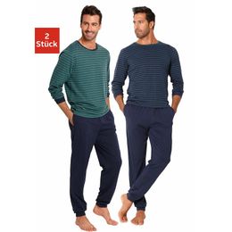 Le Jogger Pyjama Packung, 2 Stück, 4 Stk. tlg., Schlafanazug lang im Streifendesign petrol, marine 44/46 44/46 Lange Pyjamas für Herren im 2er Pack
