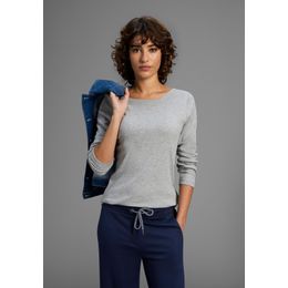 H.I.S. Langarmshirt H.I.S, Damen, Gr. 36/38, grau (grau, meliert), Feinripp, Obermaterial: 90% Baumwolle, 10% Viskose, clean, unifarben, Basic, figurbetont hüftbedeckend, Rundhals, Shirts, figurbetonte Passform, Feinrippstoff aus Baumwolle und Viskose