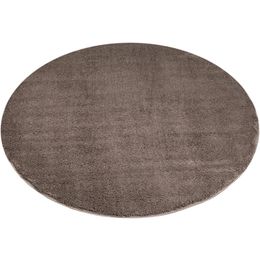 Teppich Carpet City "Softshine 2236" Gr. 9, grau (taupe), H:14mm Ø:120cm, Kunstfaser, Teppiche, besonders weich, Uni Farben, ideal für Wohnzimmer & Schlafzimmer
