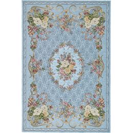 Teppich Theko "Flomi Floral", blau (türkis), B:160cm H:3mm L:230cm, Baumwolle, Kunstfaser, Teppiche, gewebt, Blumen Design, ideal im Wohnzimmer & Schlafzimmer