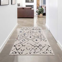 Teppich Carpet City "Mista 2574", beige (creme), B:80cm H:9mm L:150cm, Polypropylen (PP), Teppiche, Läufer, Kurzflor, Boho-Optik, Multicolor, Weich