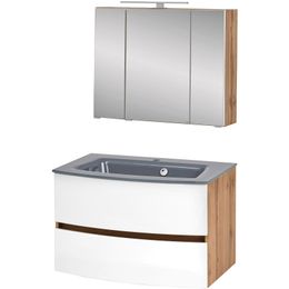 Waschtisch-Set Welltime "Kaunas", weiß (matt weiß, wotaneiche), B:80cm H:200cm T:49cm, Kastenmöbel-Sets, Breite 80 cm, Soft-Close-Funktion