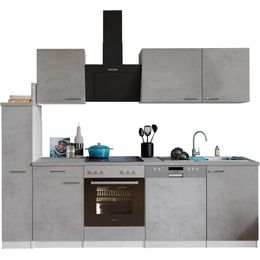 K&uuml;chenzeile respekta, B:250cm H:200cm T:60cmk&uuml;che: grau, front: beton, optik, korpus: wei&szlig;, arbeitsplatte: beton, optik, Komplettk&uuml;chen-Sets,