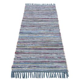 Teppich CarpetFine "Kelim Chindi, Wendeteppich", blau, B:80cm H:6mm L:300cm, Baumwolle, Polyester, Teppiche, Fransenteppich, handgewebt, Fleckerlteppich mit Fransen, auch vielen in Läufergrößen