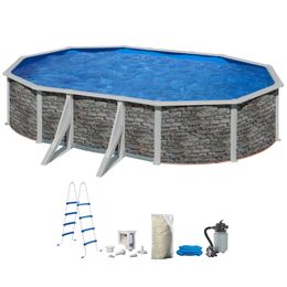 Ovalpool MY POOL BWT, grau, B:375cm H:132cm L:610cm, Schwimmbecken, in moderner Steinoptik, Höhe 132 cm, verschiedene Größen