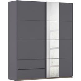 Schwebetürenschrank Rauch "Kleiderschrank Schrank Garderobe Wäscheschrank SEVILLA mit Spiegel", grau (graumetallic), B:175cm H:210cm T:59cm, Holzwerkstoff, Schränke, Metall-Griffleisten alufarben oder Graumetallic MADE IN GERMANY