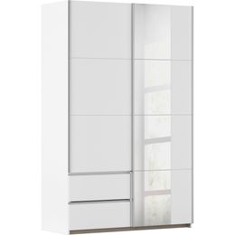 Schwebetürenschrank Rauch "Kleiderschrank Schrank Garderobe Wäscheschrank SEVILLA mit Spiegel", weiß (alpinweiß), B:131cm H:210cm T:59cm, Holzwerkstoff, Schränke, Metall-Griffleisten alufarben oder Graumetallic MADE IN GERMANY