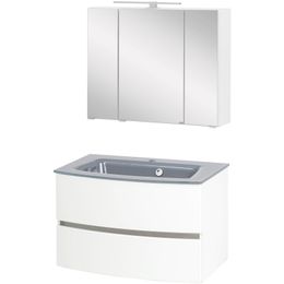 Waschtisch-Set Welltime "Kaunas", weiß (matt weiß, weiß), B:80cm H:200cm T:49cm, Kastenmöbel-Sets, Breite 80 cm, Soft-Close-Funktion