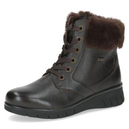 Winterboots Caprice, Damen, Gr. 37, dunkelbraun, Nappaleder, Textil, unifarben, Schuhe, Keilabsatz, Schnürboots, Schnürstiefelette in Weite H (sehr weit)
