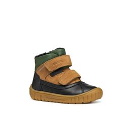 Winterboots Geox "B OMAR BOY WPF", Kinder, Gr. 22, schwarz (schwarz, beige), Leder, Synthetik, Textil, Schuhe, Klettstiefel, Snowboots mit Warmfutter, Größenschablone zum Download