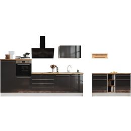 Küchenzeile respekta "Gabriel", küche: grau, front: grau hochglanz, korpus: weiß, arbeitsplatte: wildeiche nachbildung, B:320cm H:200cm T:60cm, Komplettküchen-Sets, Breite 320/150 cm mit Soft-Close in exklusiver Konfiguration für OTTO