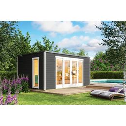 Gartenhaus Lasita Maja "PALERMO 2", grau (carbongrau), Fußboden im Gartenhaus, Holzwerkstoff, Gartenhäuser