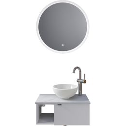 Badmöbel-Set SAPHIR "Serie 6915", weiß (schneeweiß glanz, marmor weiß), B:70cm H:200cm T:35cm, Kastenmöbel-Sets, Gäste-Bad, 70 cm breit, mit LED-Spiegel, offenem Fach und 1 Tür