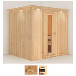 Sauna Karibu "Sodin", beige (naturbelassen), ohne Ofen, (ohne Ofen), Saunen, ohne Ofen