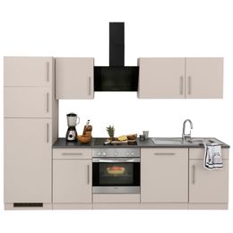 Wiho-Küchen Küchenzeile WIHO KÜCHEN "Cali", beige (küche: natur, korpus: cashmerefarben, arbeitsplatte: granit grau), B:280cm T:60cm, Komplettküchen-Sets, mit E-Geräten und Kühl-Gefrierkombination, Breite 280 cm