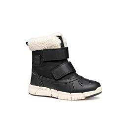 Winterboots Geox "J FLEXYPER GIRL B AB", Kinder, Gr. 28, schwarz, Synthetik, Textil, Schuhe, Snowboots, Klettstiefel mit Warmfutter, Größenschablone zum Download