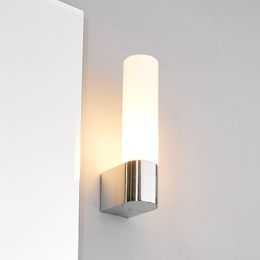 LINDBY Spiegellampe Melike, 27 cm, chrom, IP44, Steckdose