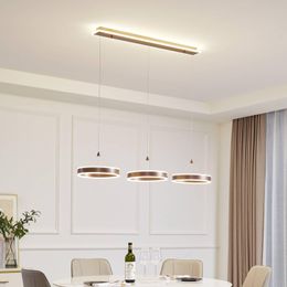 LUCANDE LED-Hängelampe Kolo, 114 cm, 3-flg., braun, dimmbar
