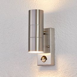 LINDBY Au&szlig;enwandleuchte Eyrin, H&ouml;he 22 cm, Edelstahl, Sensor