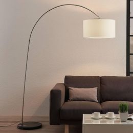 LINDBY Bogenlampe Belinda, weiß, Textil, Marmor, 200 cm, E27