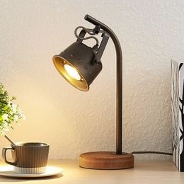 LINDBY Tischlampe Rubinjo, 37cm, schwarz, Holz, Metall, GU10