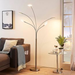 LINDBY LED-Stehleuchte Anea, 179 cm, 5-flammig, nickelfarben