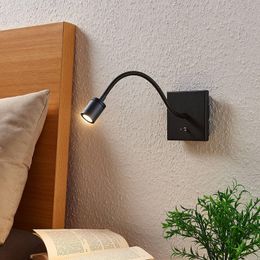 LINDBY LED-Wandlampe Mayar, 2er, schwarz, Leselampe, 11 cm