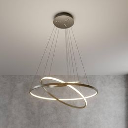 LUCANDE LED-Pendelleuchte Ezana, nickel, Metall, Ø 80cm