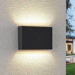 LINDBY LED-Außenwandleuchte Jarte, 20cm, up/down, grau, IP65