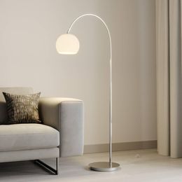LINDBY Bogenlampe Cynthia, nickelfarben, Glas, 140 cm, E27
