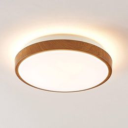 LINDBY LED-Deckenleuchte Mendosa, rund, Holz hell, Ø 30 cm