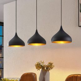 LINDBY Pendelleuchte Elamira, schwarz, Metall, 133cm, 3-flg.