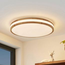 LINDBY LED-Deckenlampe Emiva, 50cm, CCT, Fernbedienung, Holz