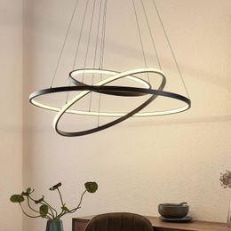 LUCANDE LED-Pendelleuchte Ezana, schwarz, Metall, Ø 80cm