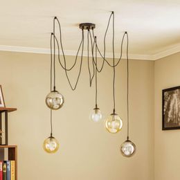 EMIBIG LIGHTING Hängeleuchte Glassy, 5-flg., schwarz, grafit/amber/klar, E14