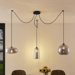 LUCANDE Pendelleuchte Zyli, dreiflammig, rauchgrau, Glas