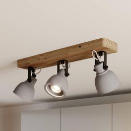 LINDBY Spot Mitis, 50 cm, 3-flg., grau, Holz, Beton, GU10