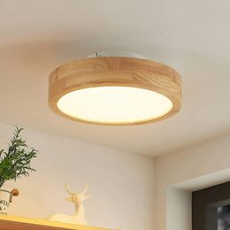 LINDBY LED-Deckenlampe Lanira, &Oslash; 30 cm, Holz, Remote, CCT