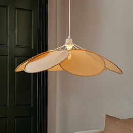 LINDBY Hängeleuchte Astraia, natur/weiß, Rattan, Ø 80 cm