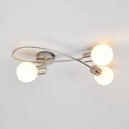 LINDBY Deckenlampe Elaina, 50 cm, 3-flg., nickel, Glas, E14