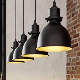 LINDBY Pendelleuchte Jasminka, schwarz/gold, Metall, 4-flg.