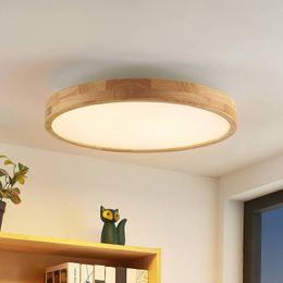 LINDBY LED-Deckenlampe Lanira, Ø 60 cm, Holz, Remote, CCT